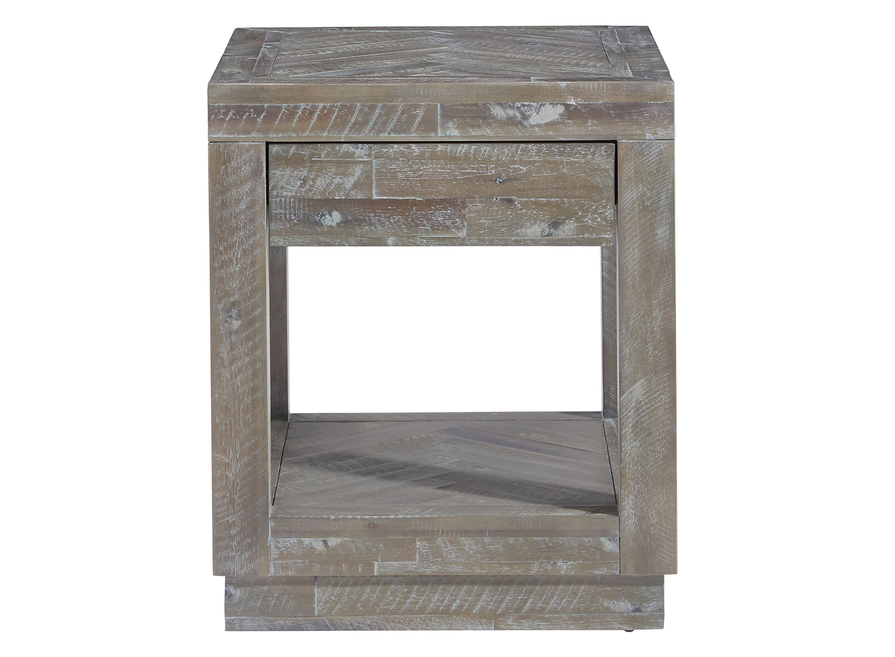 Herringbone Solid Wood One Drawer End Table | Raymour & Flanigan