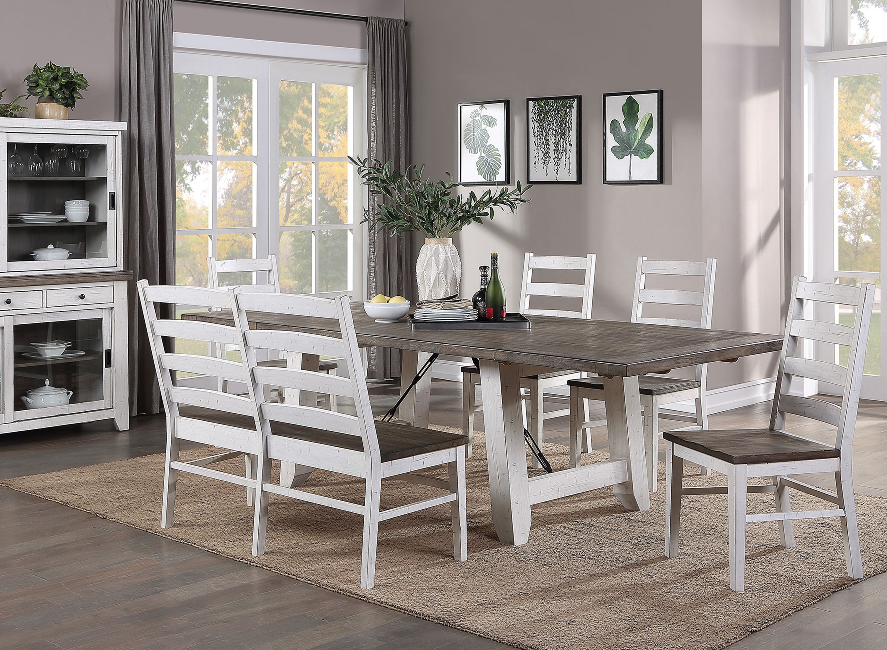 La Sierra 6-pc. Trestle Dining Set with Bench | Raymour & Flanigan | Raymour & Flanigan