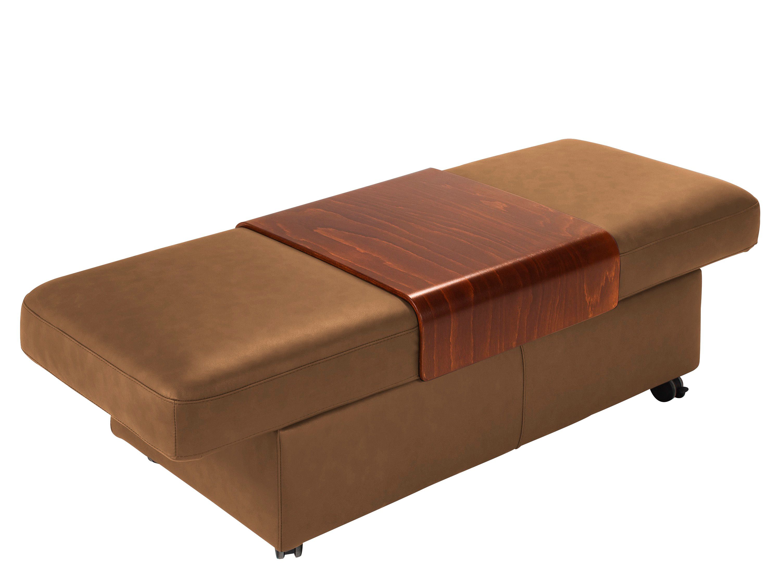 Stressless Sapphire Leather Storage Ottoman w/ Table | Raymour & Flanigan