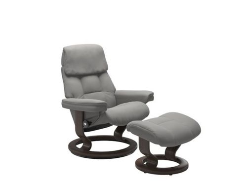 Stressless Ruby Medium Classic Leather Reclining Chair and Ottoman ...