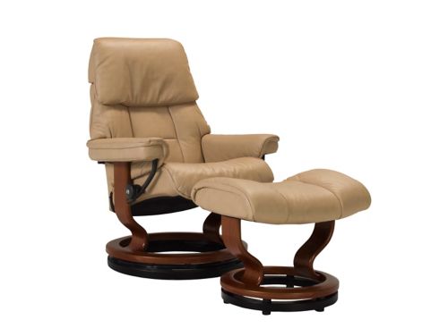Stressless Ruby Medium Classic Leather Reclining Chair and Ottoman ...