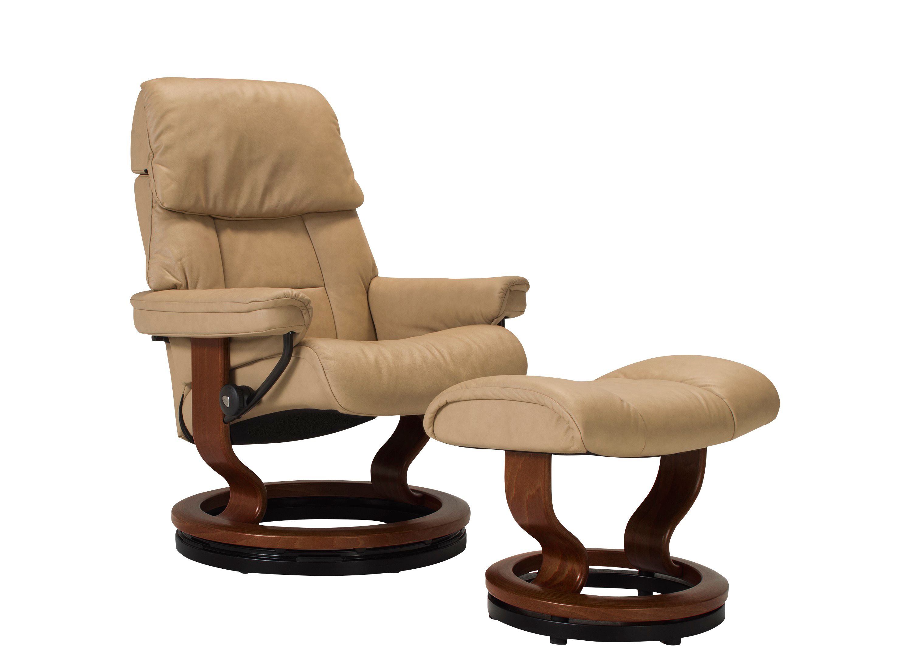 Stressless Ruby Medium Leather Reclining Chair and Ottoman w/ Rings ...