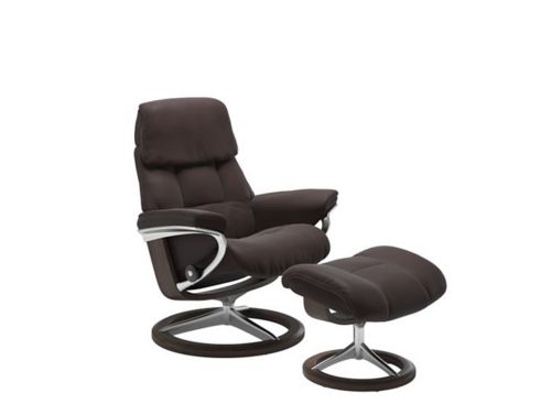 Stressless Ruby Small Leather Reclining Chair and Ottoman | Raymour ...