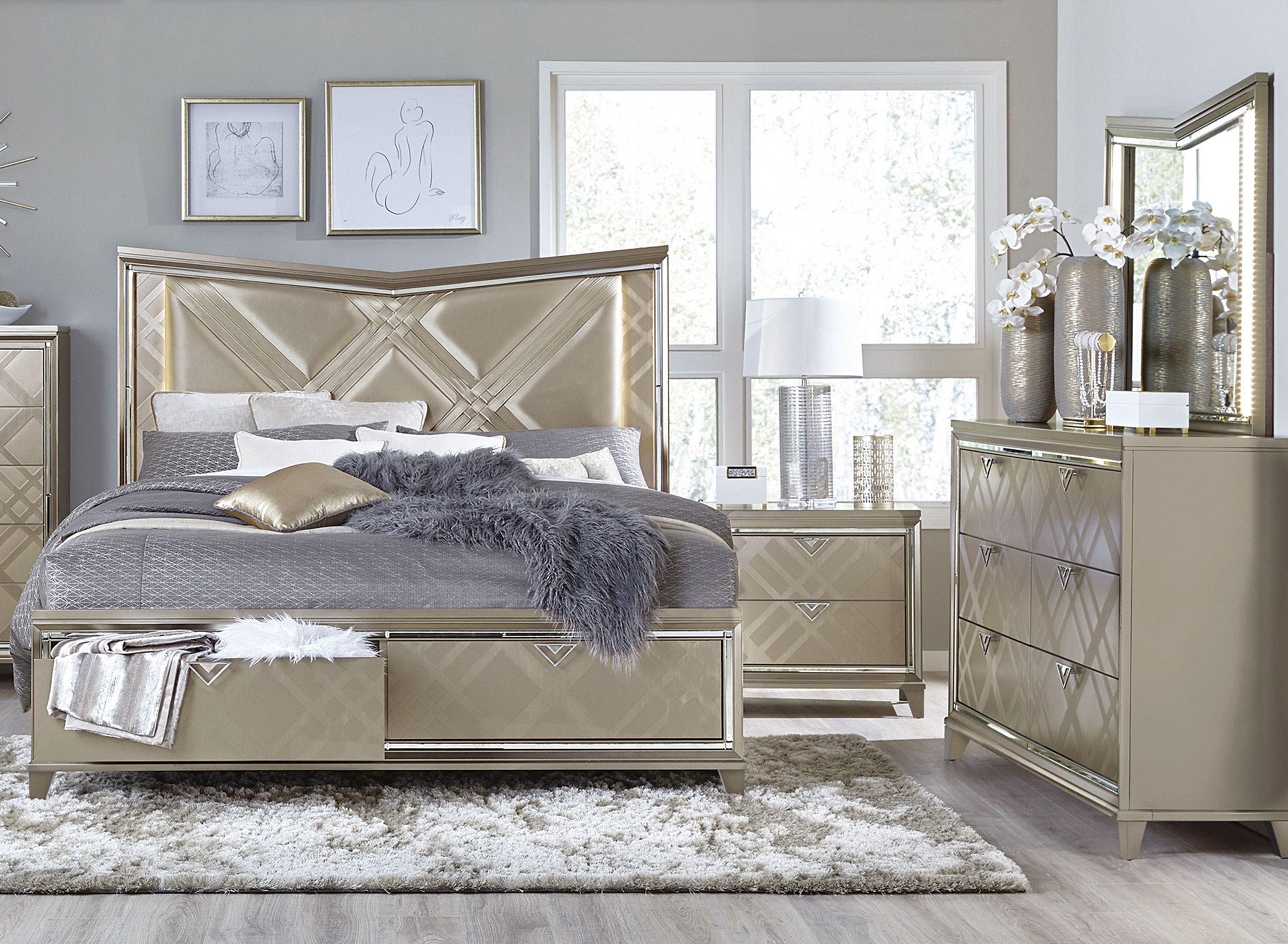 Cordlia 4-pc. Queen Platform Storage Bedroom Set w/ LED Lighting ...