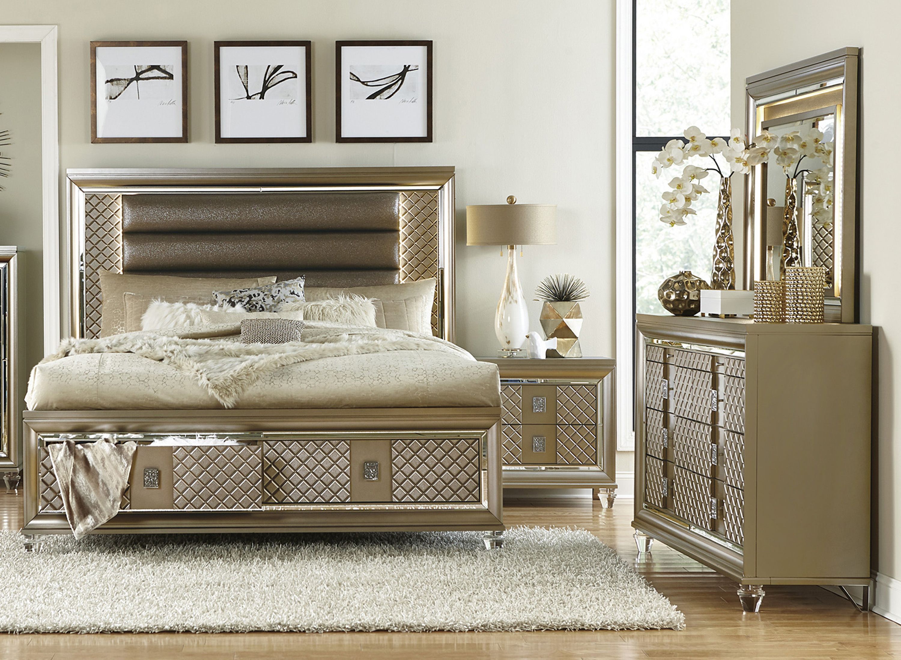 Basseri 4-pc. King Platform Storage Bedroom Set w/ LED Lighting ...