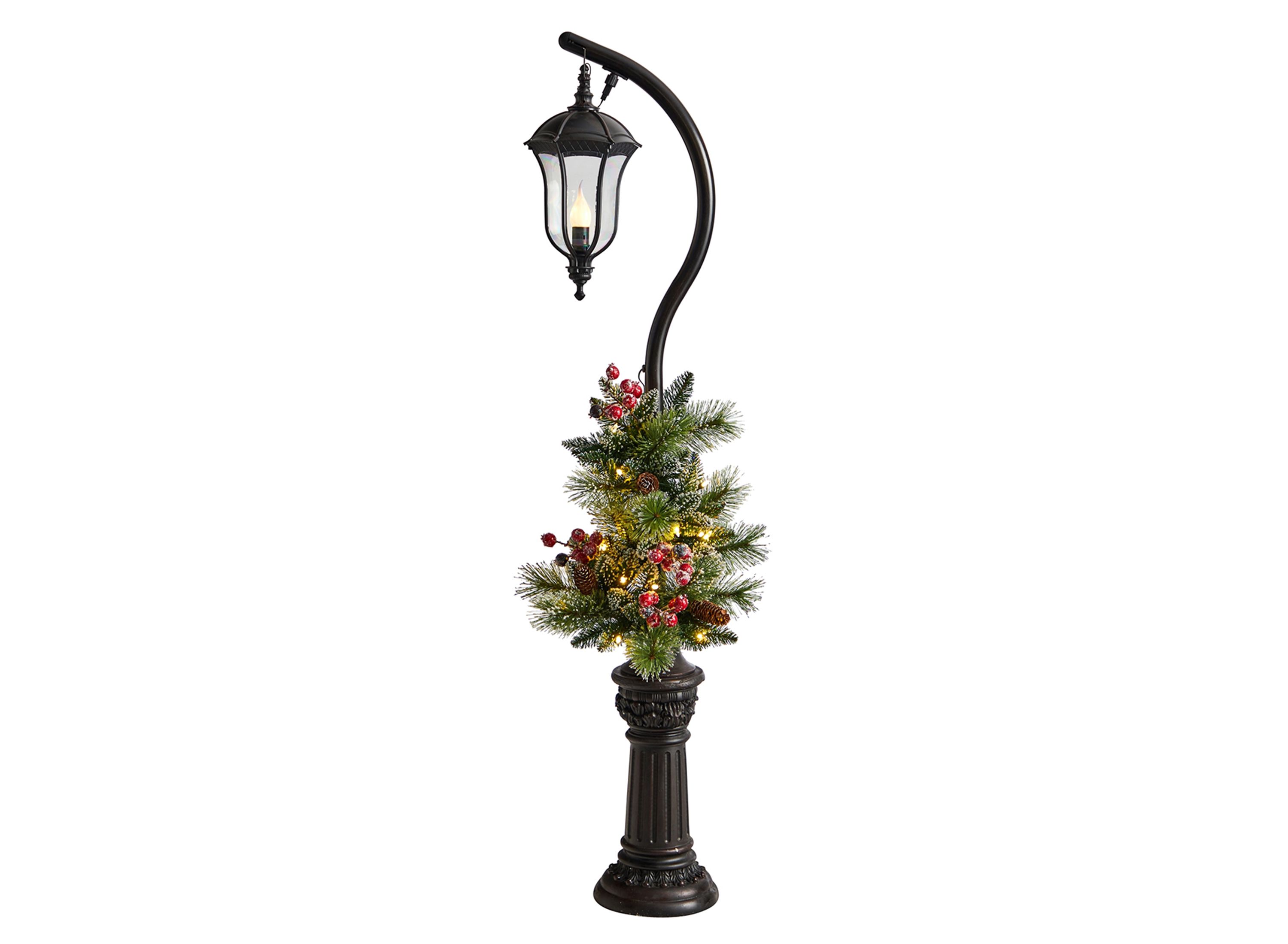 5' Pre-Lit Holiday Decorated Lamp Post with Artificial Greenery ...