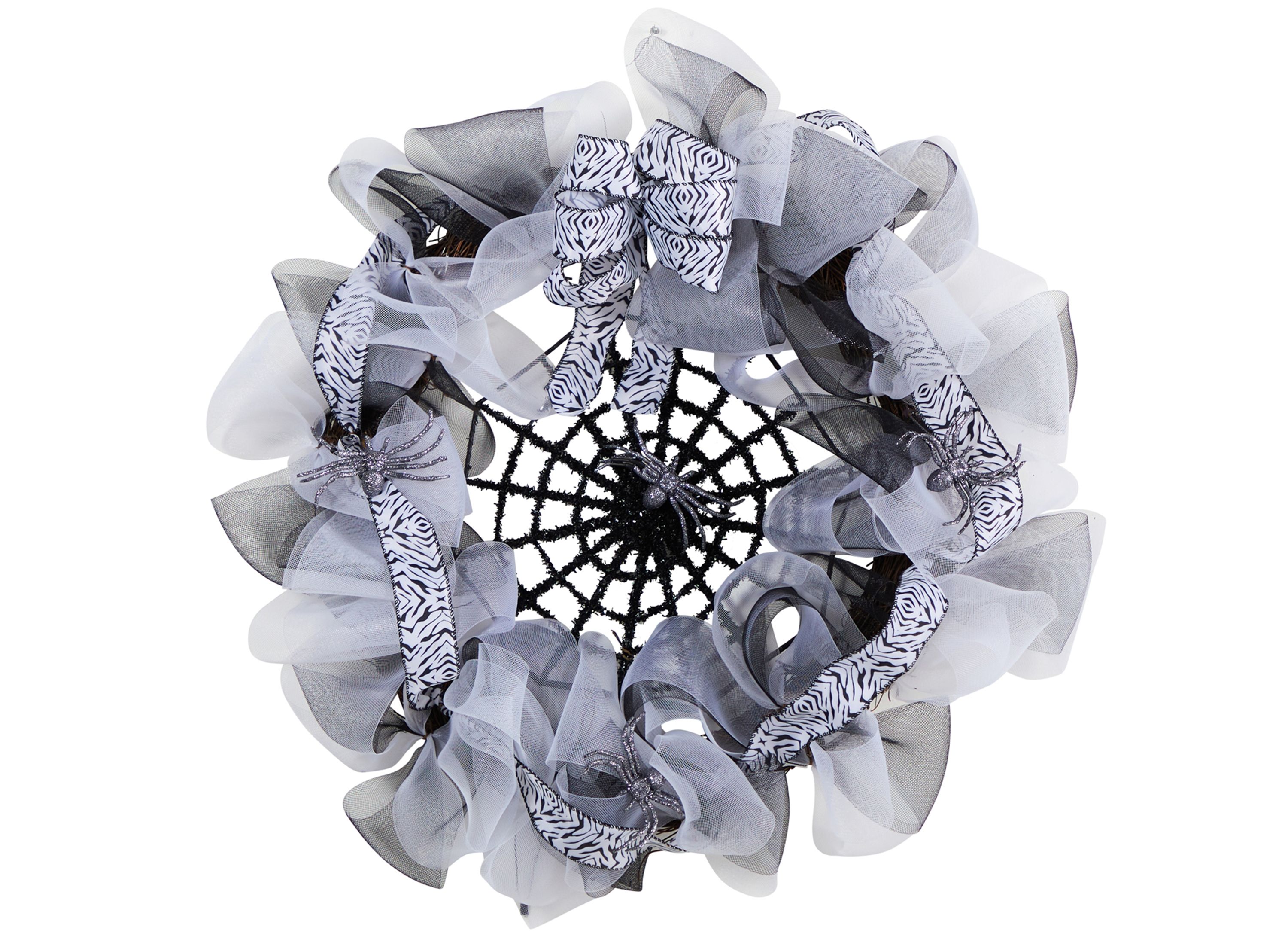 26" Halloween Foliage Spider Web Mesh Wreath | Raymour & Flanigan ...