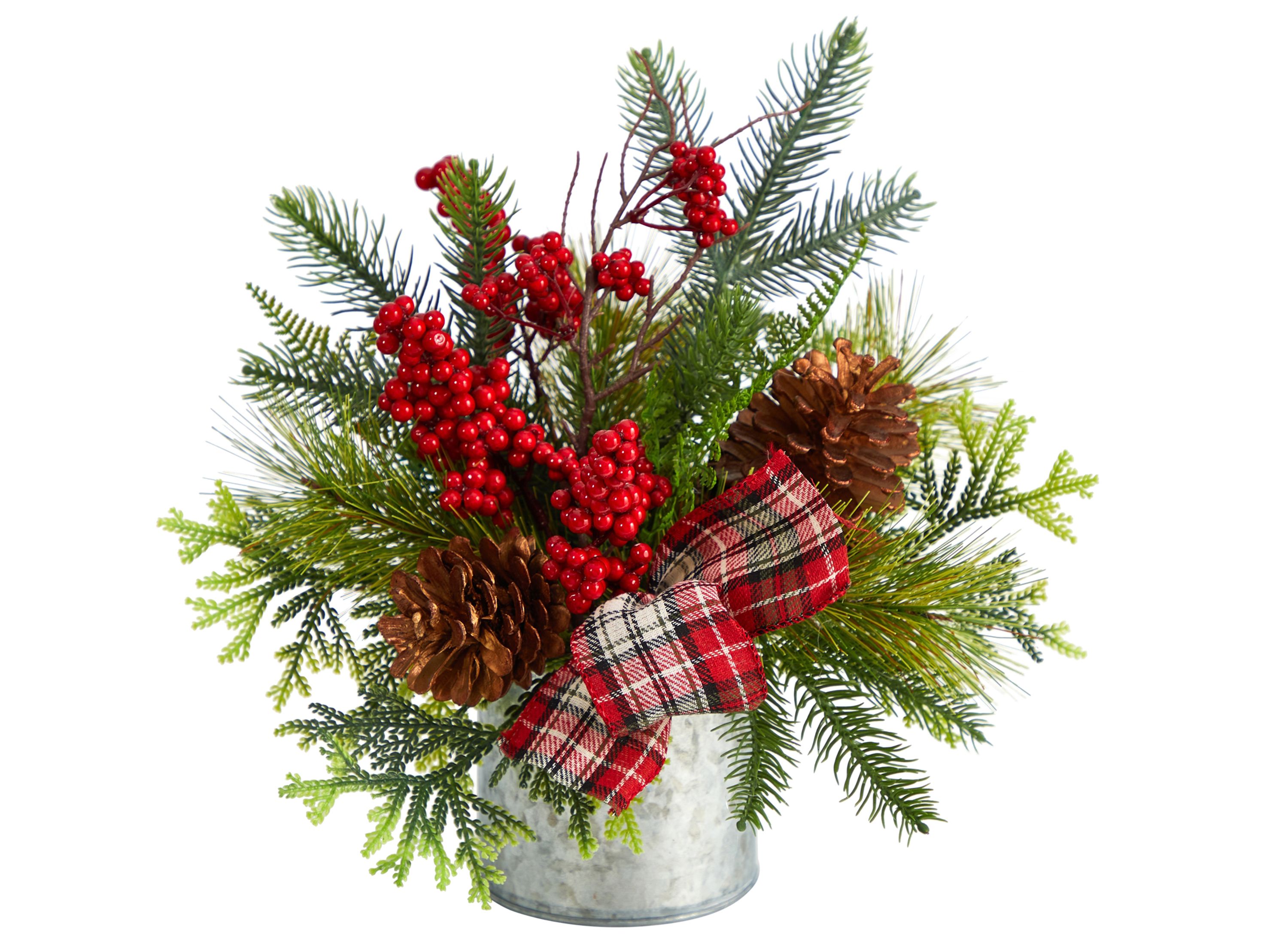 12" Holiday Foliage Artificial Table Arrangement | Raymour & Flanigan ...