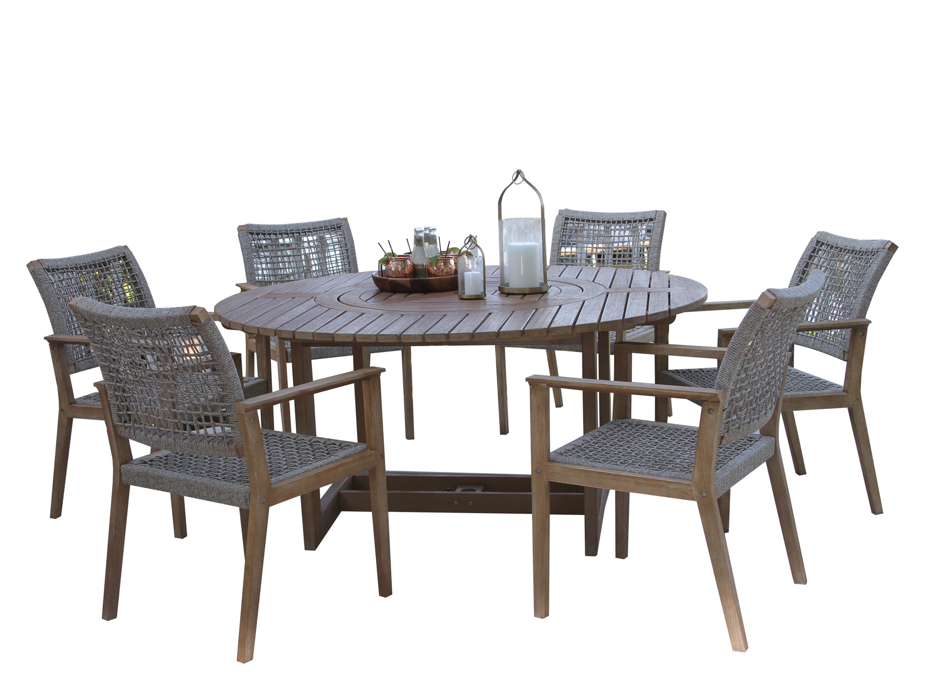 Nautical 7 pc. Lazy Susan Table with Rope Chairs | Raymour & Flanigan